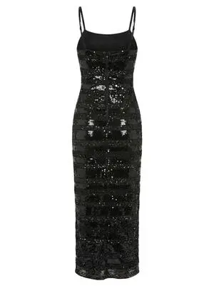 Mac Duggal Sequin Striped Column Midi Dress - Black