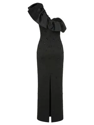 Mac Duggal Beaded Crepe One-shoulder Column Gown - Black