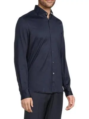 Canali Men & Apos;s Cotton Jersey Sport Shirt Dark Blue