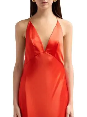 Retrofete Arianell Plunging Satin Maxi Dress - Geranium
