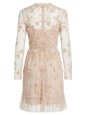 Mac Duggal Floral Beaded Tulle Mini Dress - Blush
