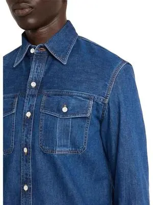 Isaia Apos;s Denim Button-down Shirt - Medium Blu