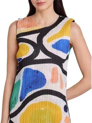 Issey Miyake Roll Printed Plisse Sleeveless Midi Dress - Multi