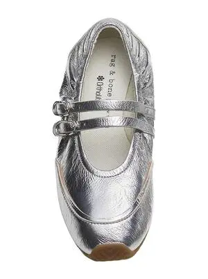 Rag & Bone Emilee Metallic Leather Mary Jane Ballerina Flats - Silver