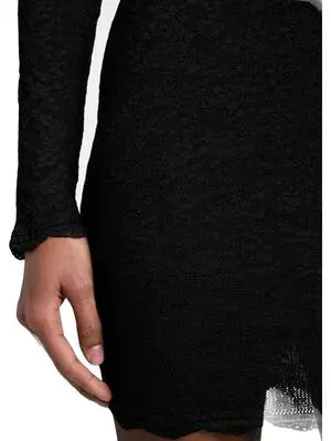 Saint Laurent Floral Lace Knit Long-sleeve Mini Dress - Nero