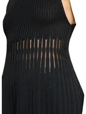 Givenchy High-neck Sleeveless Sheer Pleated Knit Mini Dress - Black