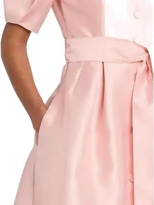 Rickie Freeman For Teri Jon Puff-sleeve Pique Faille Shirtdress - Blush