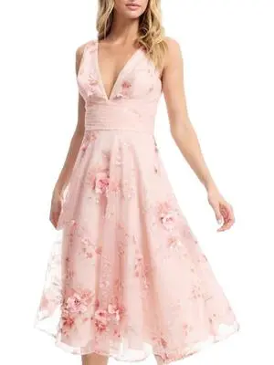 Dress The Population Posie Floral Applique Sequin Midi Dress - Blush Mult
