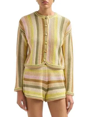 Zimmermann Indra Striped Crochet Cotton Cardigan - Multi