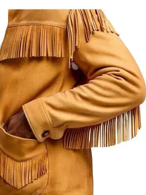 Ralph Lauren Apos;s Carson Fringe Suede Jacket - Camel