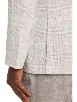 Brunello Cucinelli Apos;s Linen Glen Plaid Double-breasted Sport Coat - C006 Shell
