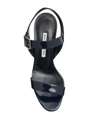 Manolo Blahnik 90mm Patent Leather Ankle-strap Sandals Navy