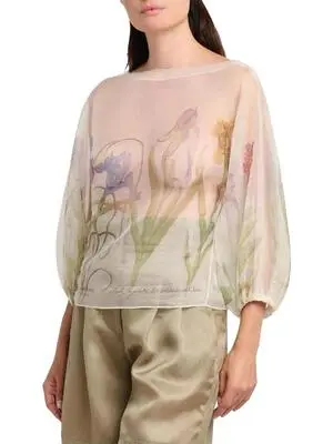 Alberta Ferretti Floral Sheer Silk Organza Balloon-sleeve Blouse - Multi