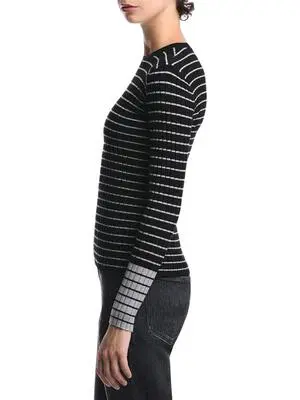 Emporio Armani Striped Rib Knit Pullover - Solid Blac
