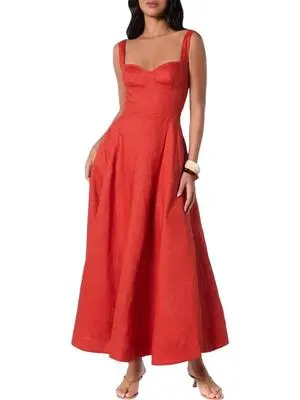 NICHOLAS Anya Sweetheart Linen Midi Dress - Paprika