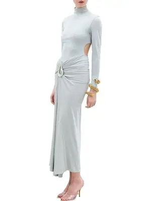 Silvia Tcherassi Venus Mock-neck Draped Backless Ankle Dress - Silver