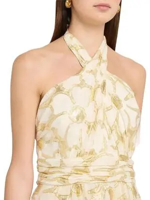 Ramy Brook Reuben Metallic Floral Halter Mini Dress - Ivory Jacquard