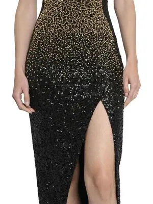 Balmain Dragrade Crystal Sequined Slit Gown - Noir