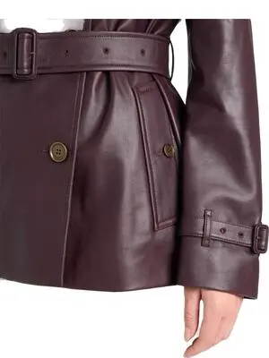 BURBERRY Kensington Leather Belted Short Trench Jacket