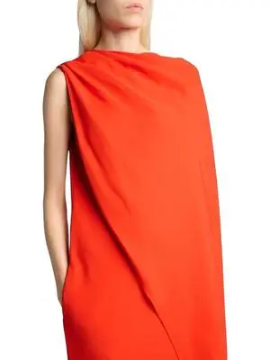 Balenciaga Silk-wool Draped Cape Midi Dress - Sunset Red