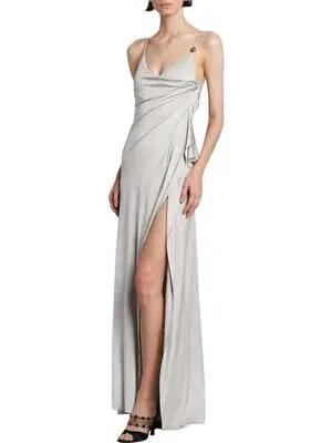 Versace Draped Satin Viscose Gown - Silver