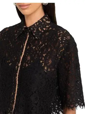 Michael Kors Cropped Scalloped Lace Shirt - Black