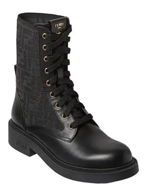 Fendi Filo Ff Leather Combat Boots - Neroblack