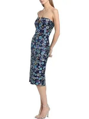 Ramy Brook Ella Strapless Floral Sequin Midi Dress - Navy Sequi