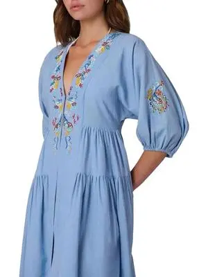 Shoshanna Evora Embroidered Midi Dress - Multi