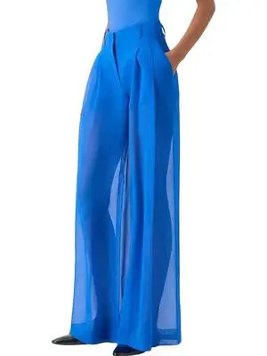 Akris Pleated Silk Organza Wide-leg Pants - Lapis Blue