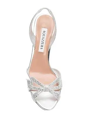 AQUAZZURA 85mm Ribbon Kiss Metallic Leather Sandals - Silver