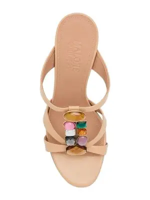 MALONE SOULIERS 100mm Simi Jeweled Nappa Leather Sandals - Buff
