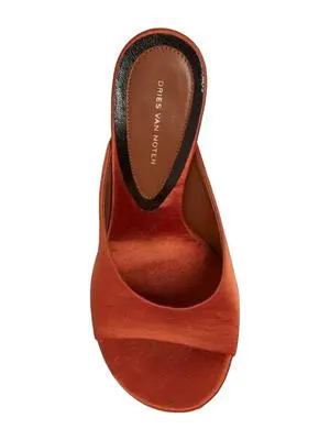 Dries Van Noten 100mm Satin Wedge Mules - Rust