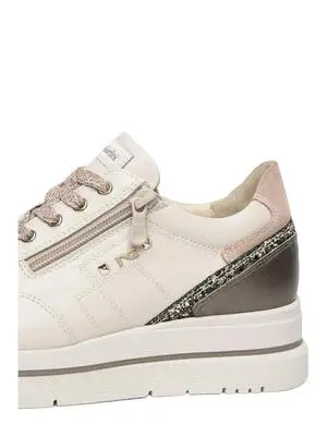 NEROGIARDINI Glitter Leather Platform Sneakers - Beige Mult