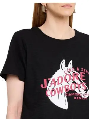 Cinq À Sept J & Apos;adore Cowboys Embellished Shrunken Tee - Black Mult