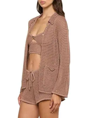 L & APOS;AGENCE Mariana Shimmer Pointelle-knit Shirt