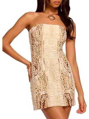 Ramy Brook Doris Strapless Beaded Mini Dress - Coffee Com