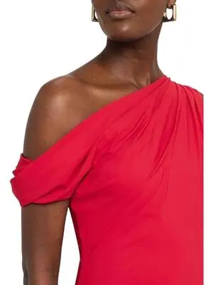 Chiara Boni La Petite Robe Adial Ruched One-shoulder Midi Sheath Dress - Ruby