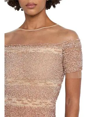 Pamella Roland Degrade Sequin Illusion Column Gown - Copper Multi