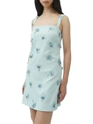 Simkhai Ella Floral Beaded Square-neck Mini Shift Dress - Sky