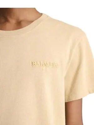 Balmain Logo Cotton Crewneck T-shirt - Sable