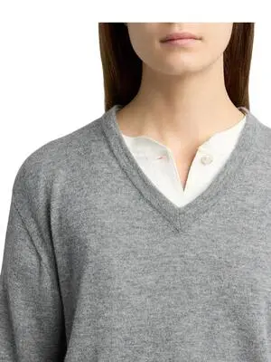 THE ROW Nian Cashmere V-neck Sweater - Grey