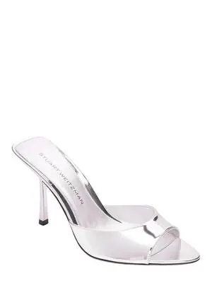 STUART WEITZMAN 85mm Lexington Metallic Leather Mules - Silver