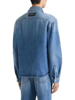Givenchy Apos;s Couture Seam Denim Snap-front Shirt - Medium Blu