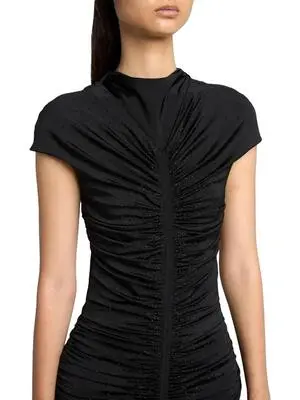 Giorgio Armani Ruched Cap-sleeve Rhinestone Gown - Black