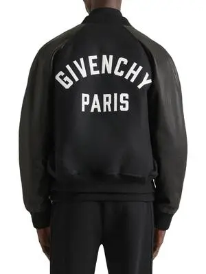 Givenchy Apos;s Mixed Material Wool And Leather Bomber Jacket - Black Multi