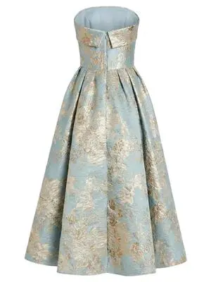 Mac Duggal Petite Strapless Floral Brocade Fit-and-flare Midi Dress - Blue Multi