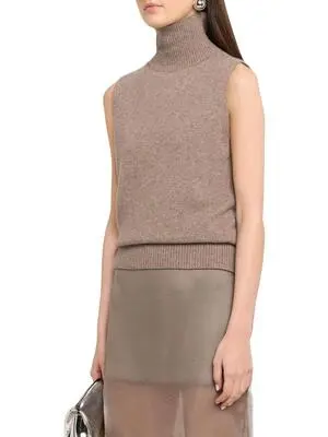 Brandon Maxwell Bruno Turtleneck Sleeveless Sweater Truffle