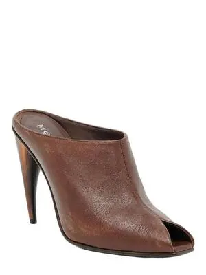Alexander McQueen 105mm Horn Leather Peep-toe Mules - Coffee