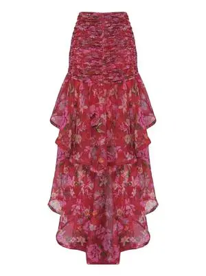 PatBO Peony Floral High-low Midi Skirt - Red